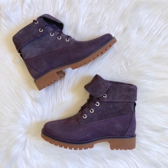 Timberland | Shoes | Timberland Jayne Dark Purple Suede Roll Top Boots ...